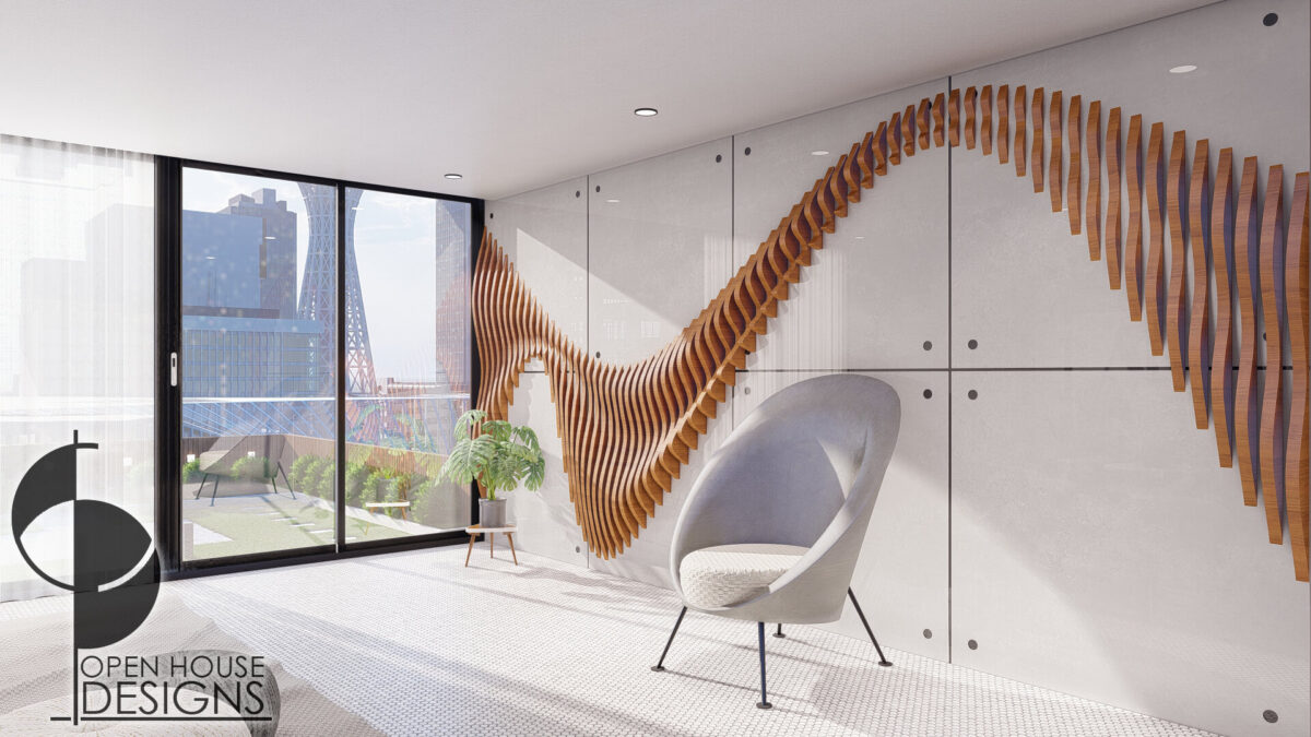 Parametric Wall Design run across the living room - OpenHouseDesigns