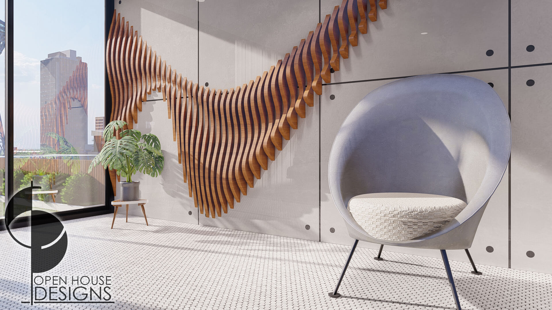 Parametric Wall Design run across the living room - OpenHouseDesigns