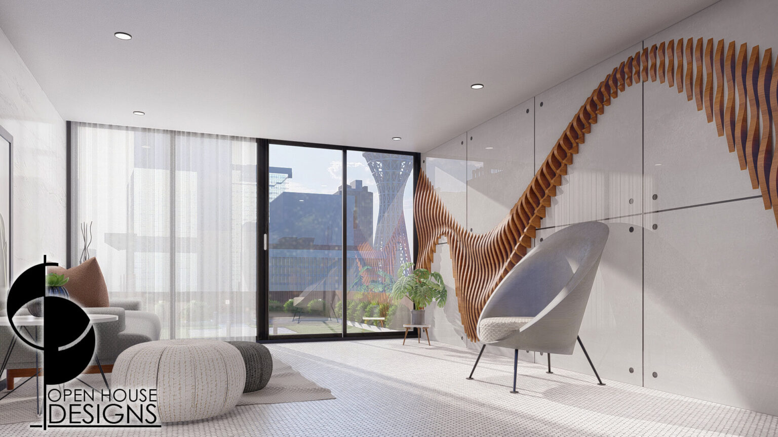 Parametric Wall Design run across the living room - OpenHouseDesigns