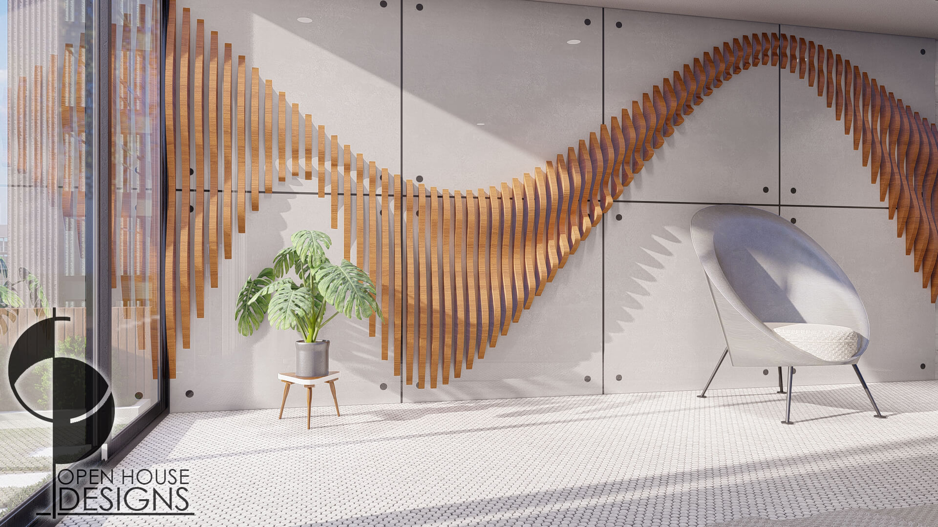 Parametric Wall Design run across the living room - OpenHouseDesigns