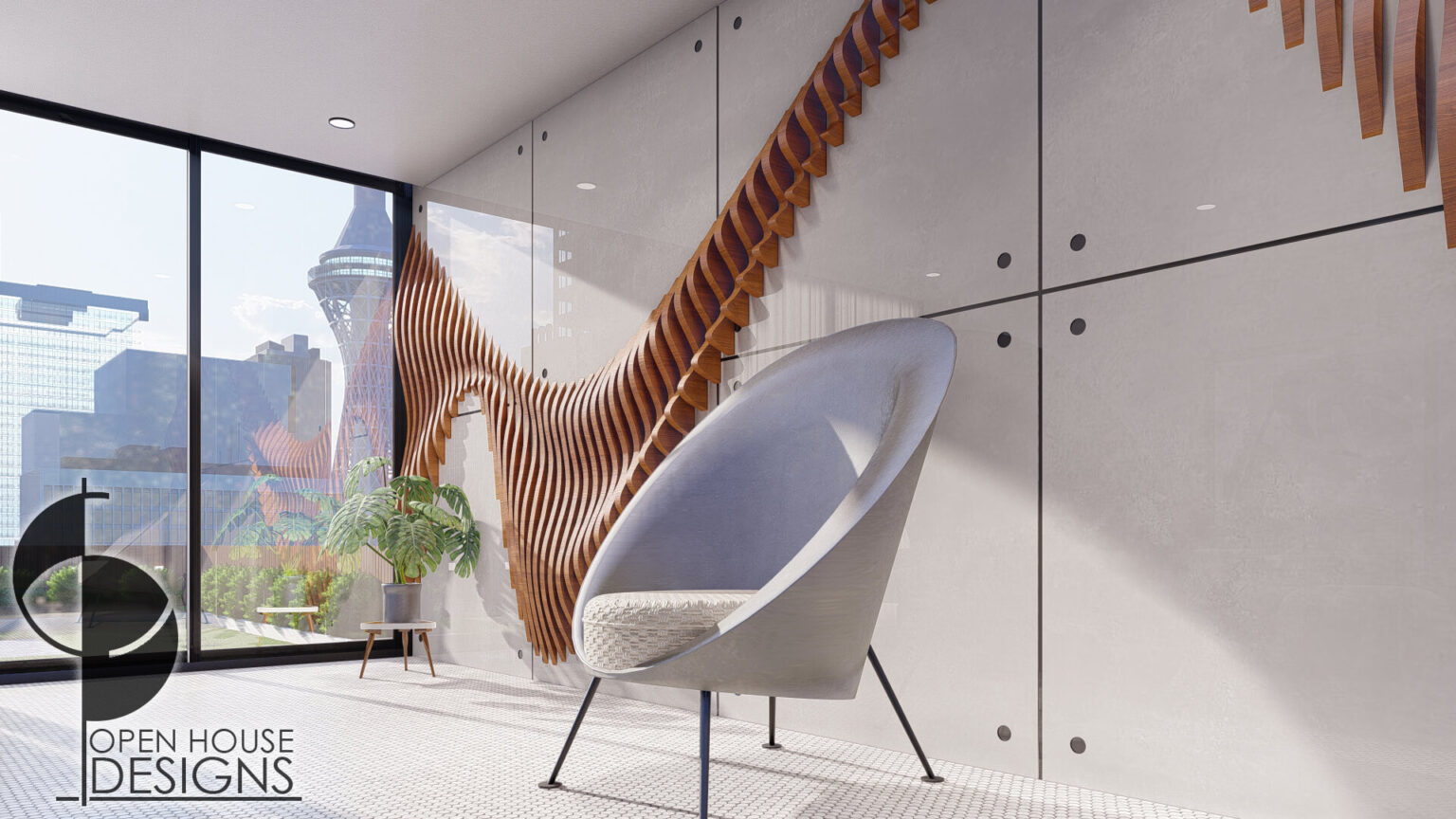 Parametric Wall Design run across the living room - OpenHouseDesigns