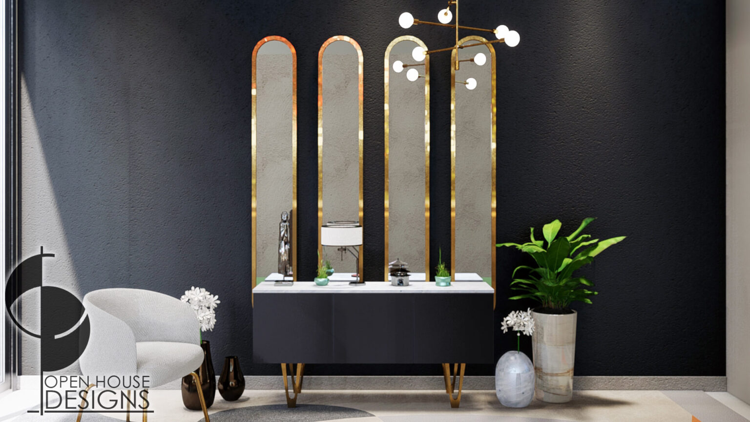 Console Design Idea with chic mirrors - OpenHouseDesigns