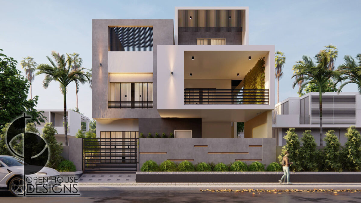 Contemporary Residence Elevation Design with spacious balconies