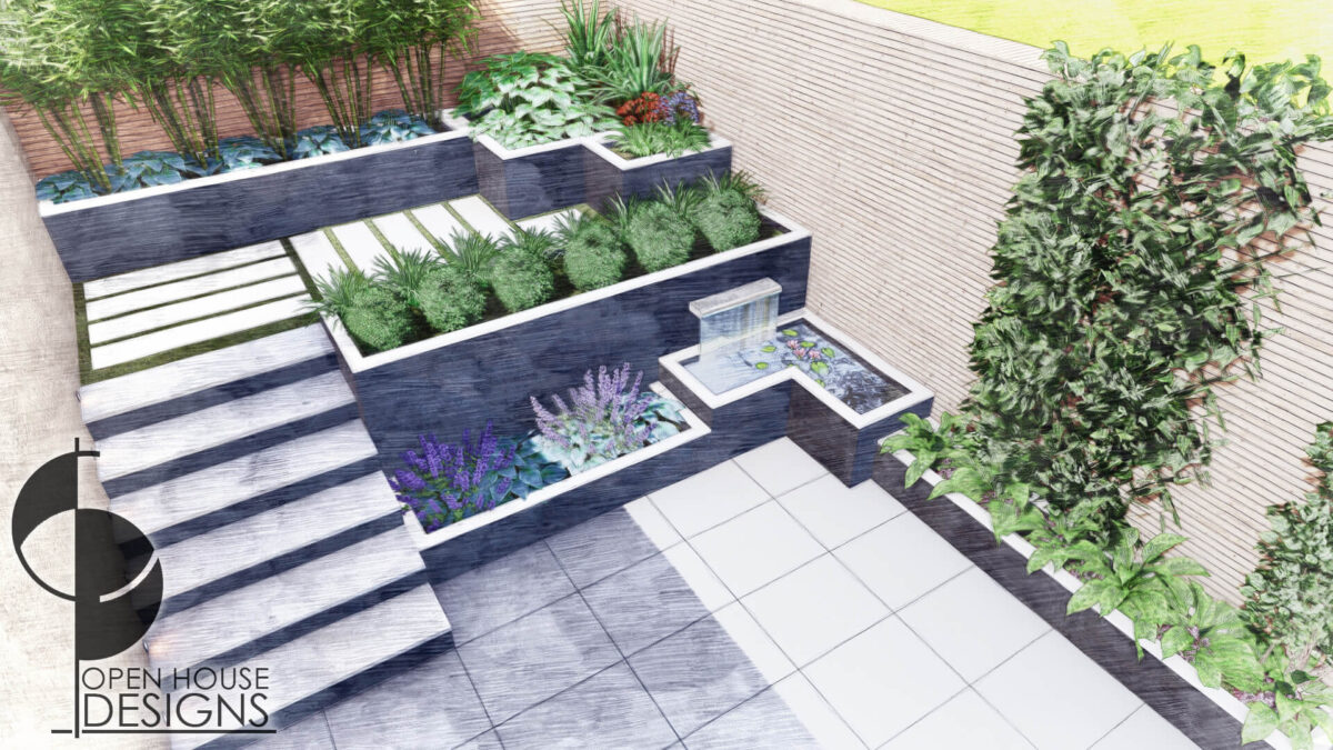 Backyard Landscape Design in raised multi-levels - OpenHouseDesigns