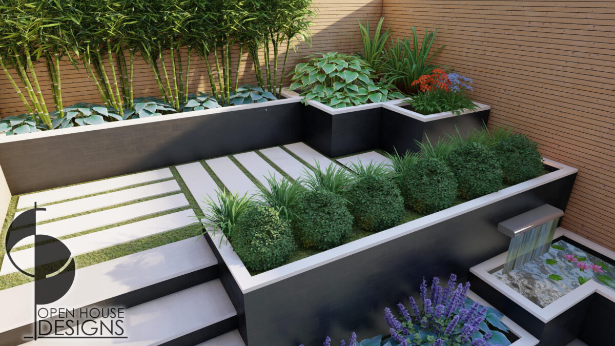Backyard Landscape Design in raised multi-levels - OpenHouseDesigns
