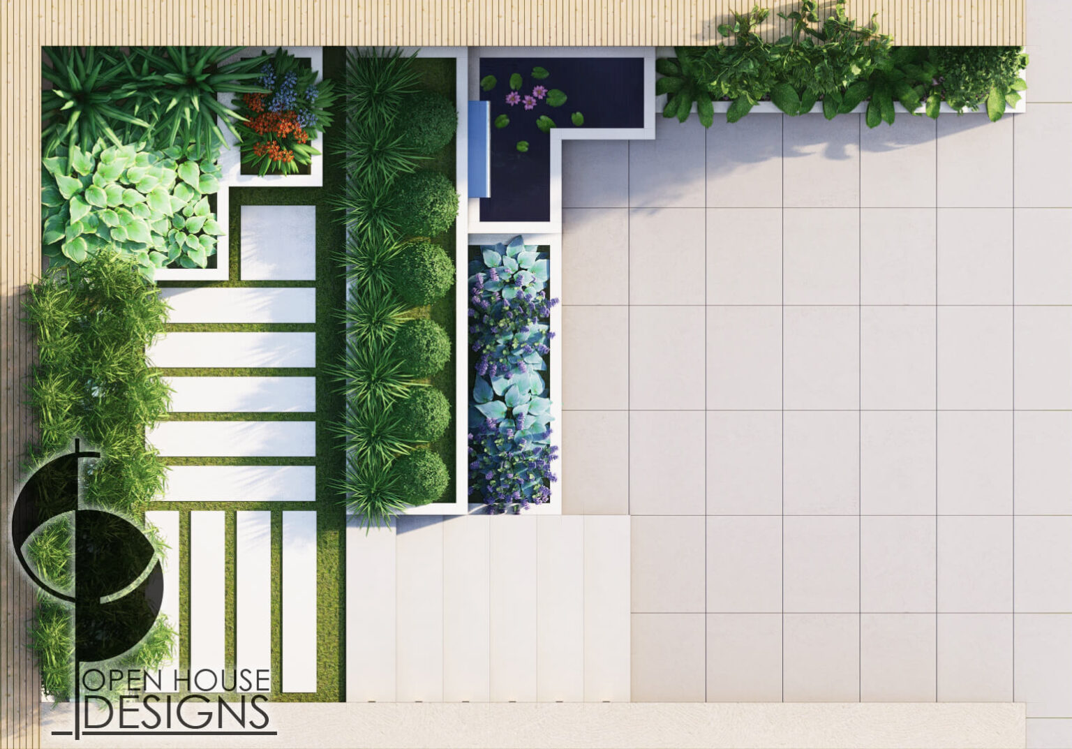 Backyard Landscape Design in raised multi-levels - OpenHouseDesigns