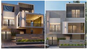 Contemporary Residence Elevation Design with spacious balconies