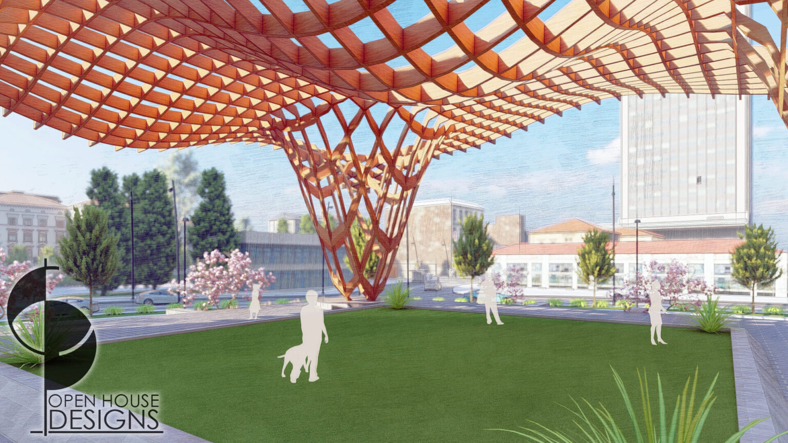 Parametric Pavilion flows over city center square - OpenHouseDesigns