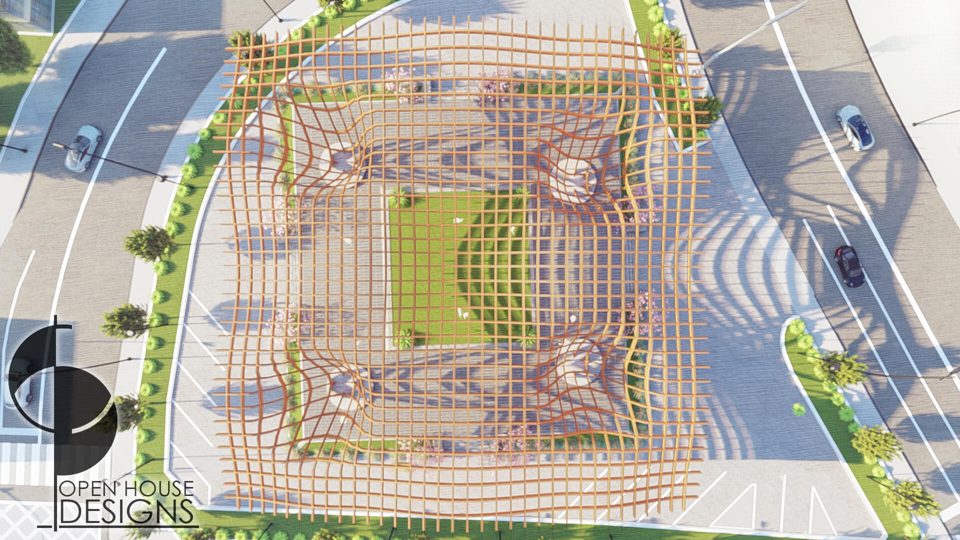 Parametric Pavilion flows over city center square - OpenHouseDesigns