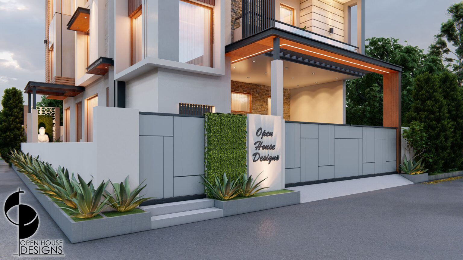 Corner View Modern Elevation by Open House Designs - OpenHouseDesigns