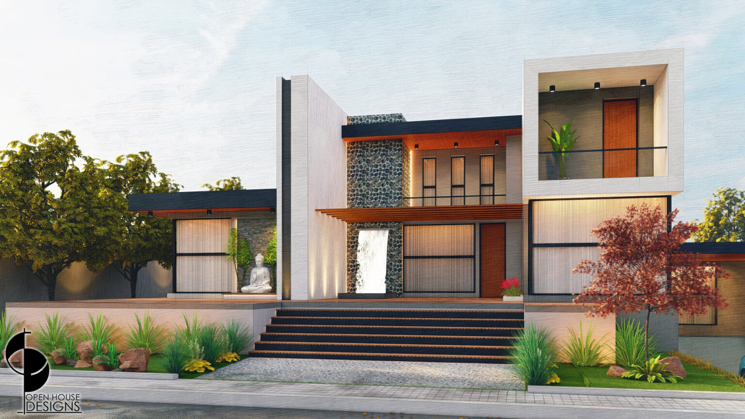 Contemporary Modern House with grand entrance - OpenHouseDesigns