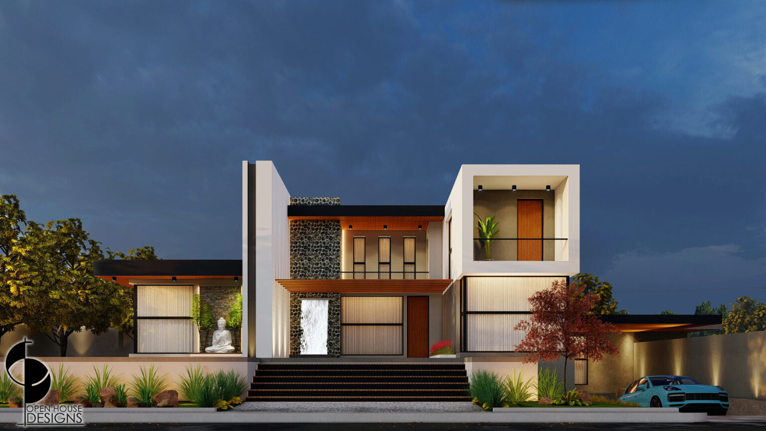Contemporary Modern House with grand entrance - OpenHouseDesigns