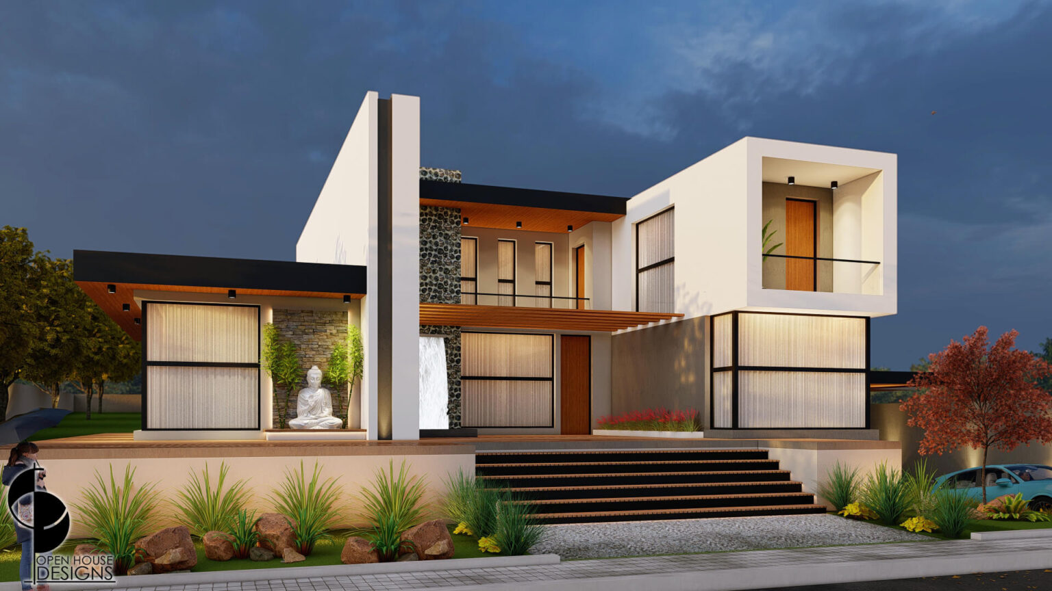 Contemporary Modern House with grand entrance - OpenHouseDesigns