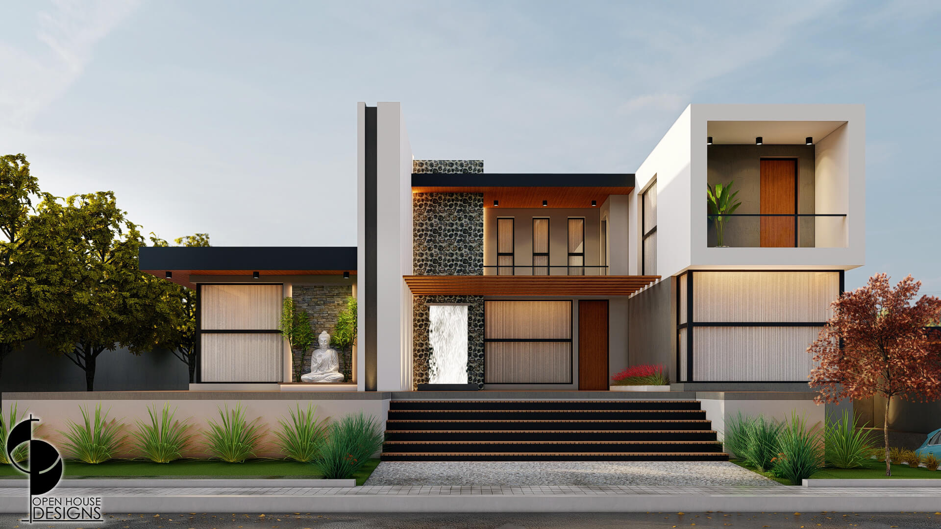 Contemporary Modern House with grand entrance - OpenHouseDesigns
